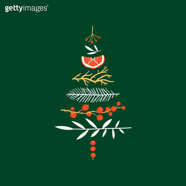 Christmas Tree Shape Card. Set of Christmas hand drawn branches and ...