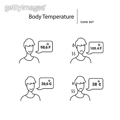 Body temperature icons set. Person reporting normal and high ...