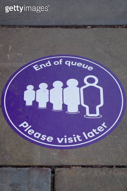 Covid 19 markings and posters to remind people to keep 2 meter or 6 ...