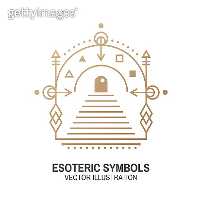 Esoteric symbols. Vector. Thin line geometric badge. Outline icon for ...