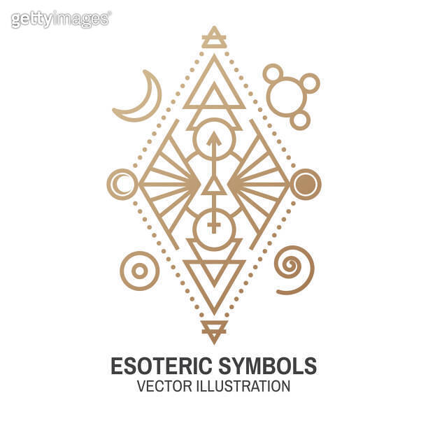 Esoteric symbols. Vector. Thin line geometric badge. Outline icon for ...