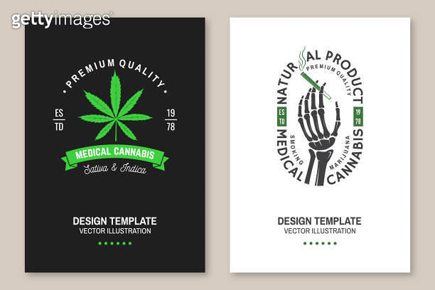 Medical cannabis poster, flyer, template with cannabis leaf, glass bong ...