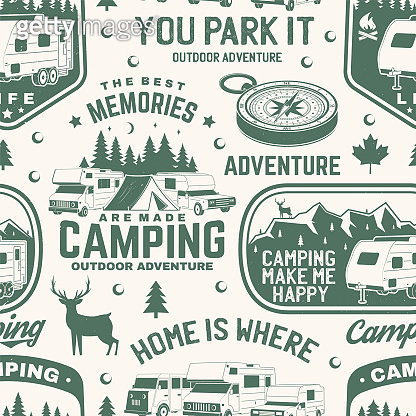 Set of outdoor adventure seamless pattern, background. Vector. Seamless ...