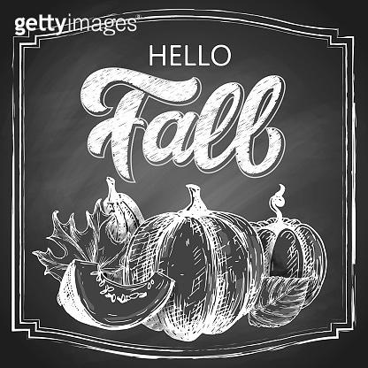 Hello Fall chalk hand lettering, custom calligraphy with maple leaves ...