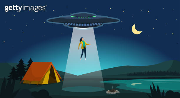 Alien abduction: ufo kidnapping a woman at night (1221860444) 일러스트, 무료 ...