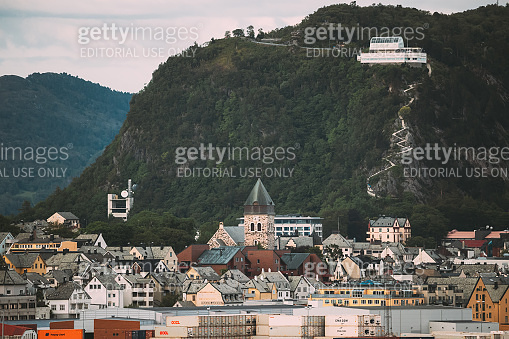 Alesund, Norway. Alesund Skyline Cityscape. Historical Center In Summer ...