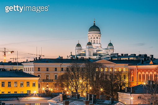 Helsinki, Finland. Night Evening View Of Helsinki Cathedral. Famous ...