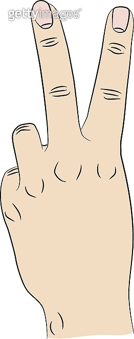 Isolated front of the hand gesturing victory sign. Index and middle ...