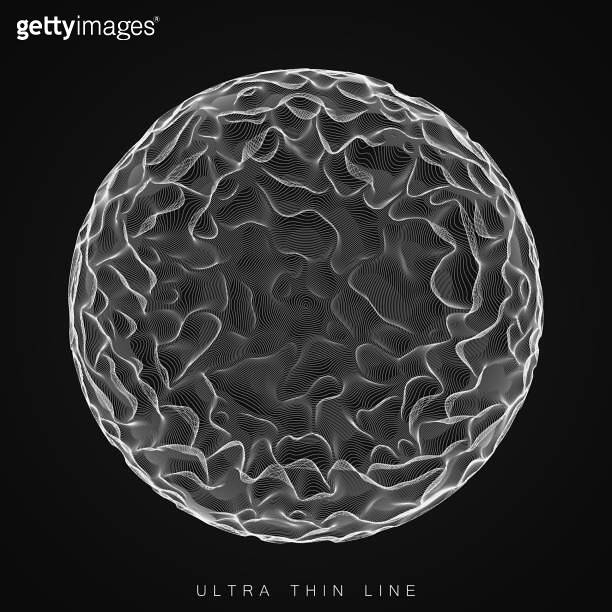 Vector abstract ultra thin line sphere. Fluid dynamic distorted spheres ...
