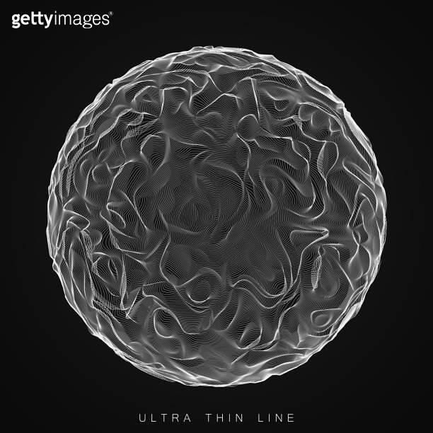 Vector abstract ultra thin line sphere. Fluid dynamic distorted spheres ...