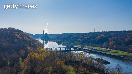 Fort Martin coal power station on River Monongahela near Point Marion ...