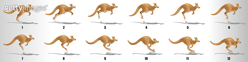 Kangaroo Run cycle animation frames, loop animation sequence sprite sheet (1210562641) - 게티이미지뱅크