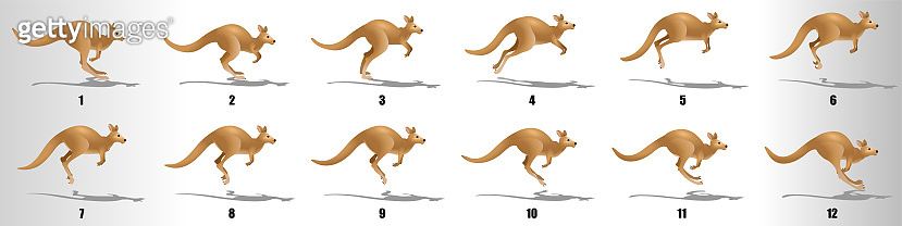 Kangaroo Run cycle animation frames, loop animation sequence sprite sheet (1209934983) - 게티이미지뱅크