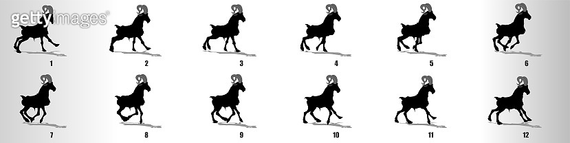 Goat Run cycle animation frames silhouette, loop animation sequence sprite sheet (1209934703 ...