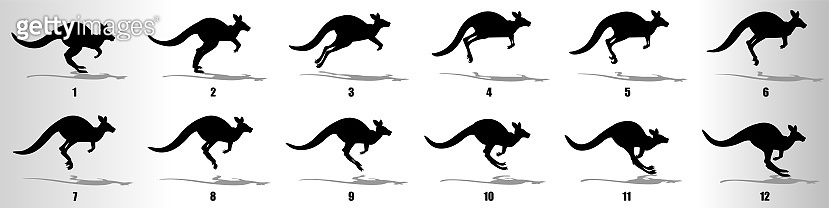 Kangaroo Run cycle animation frames silhouette, loop animation sequence sprite sheet 이미지 ...