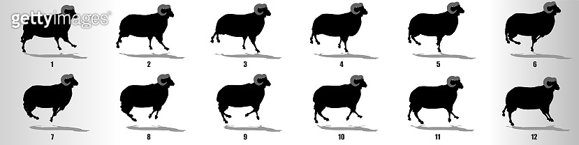 Ram running animation sequence silhouette, loop animation sprite sheet ...