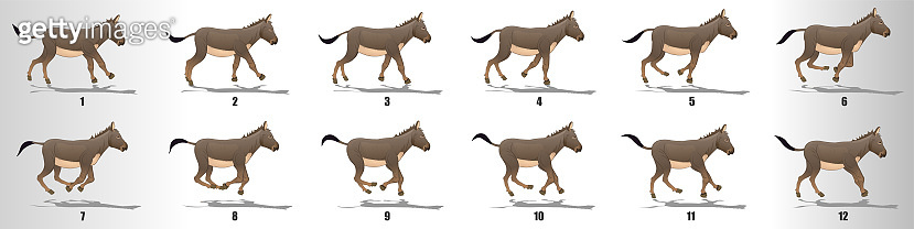 Donkey Run cycle animation frames, loop animation sequence sprite sheet (1209934391) 일러스트, 무료 ...