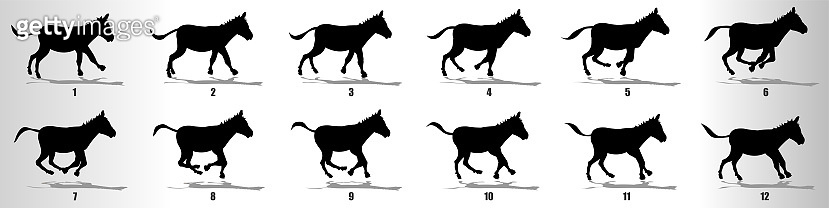 Donkey Run cycle animation frames silhouette, loop animation sequence sprite sheet (1209934349 ...