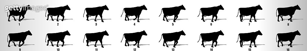 Cow walk cycle animation frames silhouette, loop animation sequence sprite sheet- (1209933666 ...