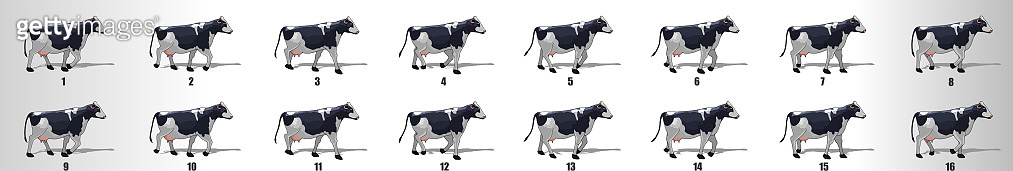 Cow walk cycle animation frames, loop animation sequence sprite sheet ...