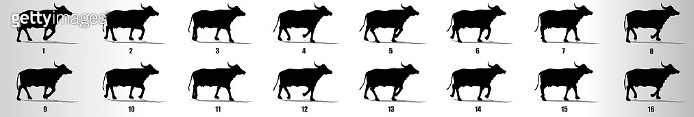 Buffalo Walk cycle animation frames silhouette, loop animation sequence sprite sheet 이미지 ...