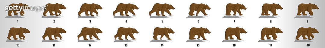 Bear walk cycle animation frames, loop animation sequence sprite sheet 이미지 (1209933370) - 게티이미지뱅크