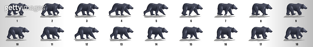 Bear walk cycle animation frames, loop animation sequence sprite sheet (1209933350) - 게티이미지뱅크