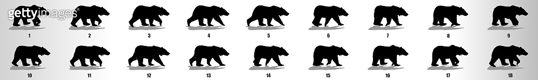 Bear walk cycle animation frames, loop animation sequence sprite sheet ...