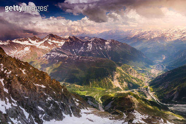 Courmayeur and Snowcapped mountains in Aosta Valley – Italian alps side ...