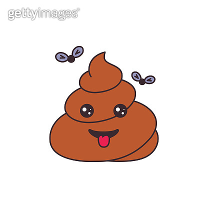 Cartoon cute smile poo with flies vector illustration for sticker ...