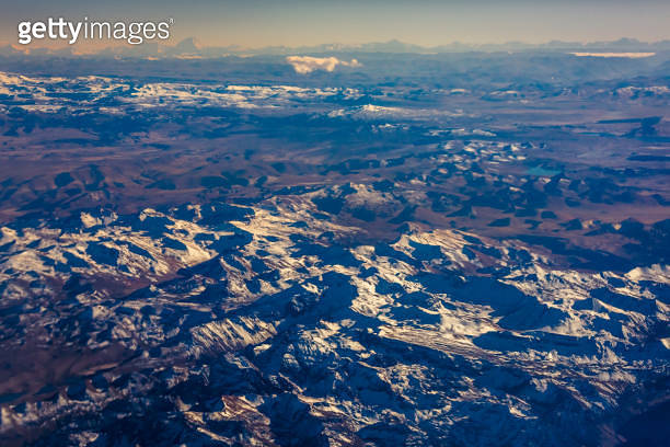 Aerial view of Peruvian Andes, rivers and canyons, dramatic landscape ...