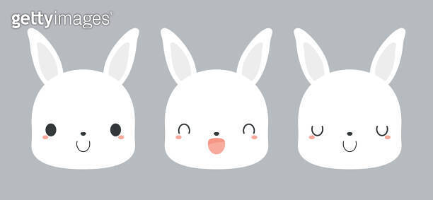 Set of cute white rabbit cartoon icons. (1210255803) - 게티이미지뱅크