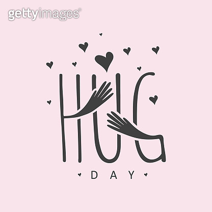 Vector typographic letter Hug Day with abstract hand illustration ...