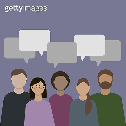 People without faces standing in a row with signs of messages and ...