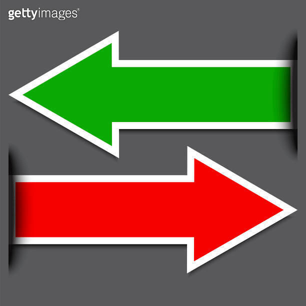 Red and green opposite arrows. Confrontation symbol. Arrows coming out ...