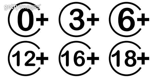 Age limitation. Age limit. Warning signs set. Control symbol. Vector ...