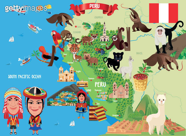 Cartoon map of PERU 이미지 (1287028057) - 게티이미지뱅크