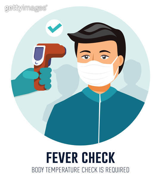 Body temperature checking sign. Doctor holding a non-contact ...