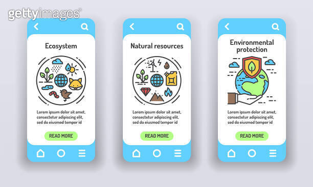Eco system on mobile app onboarding screens. Ecosystem, Environment ...