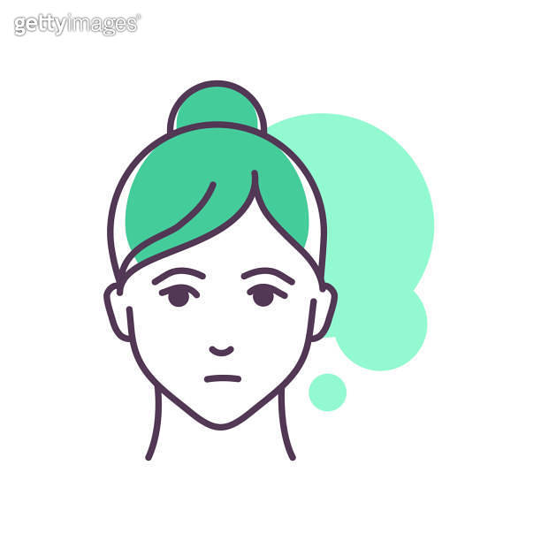 Human feeling nostalgia line color icon. Face of a young girl depicting ...