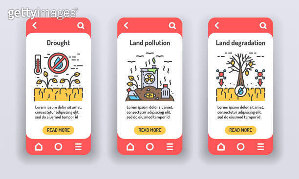 Eco problems on mobile app onboarding screens. Environmental issue ...