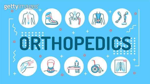 Orthopedics word lettering typography. Rehabilitation after injuries ...