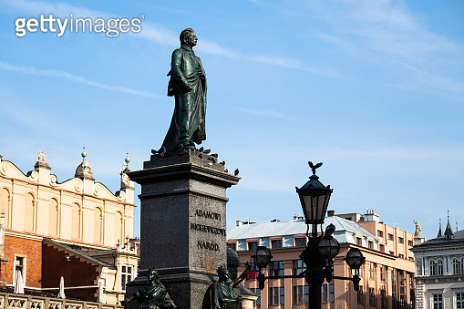 Sunshine view of monuments and ancient towers on the Krakow city ...
