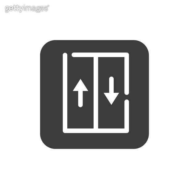 Elevator black glyph icon. Moving staircase which carries people ...