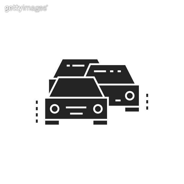 Motorcade glyph black icon. Official state car police cars escort ...