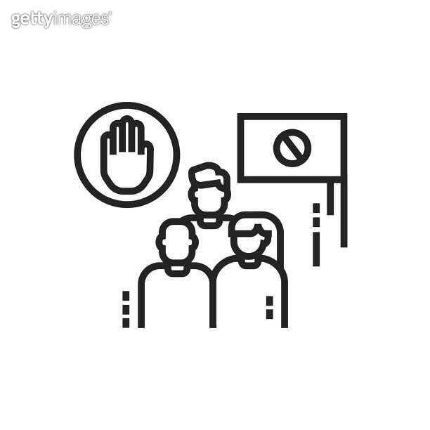 Boycott line black icon. Group of people strike. Social protest ...