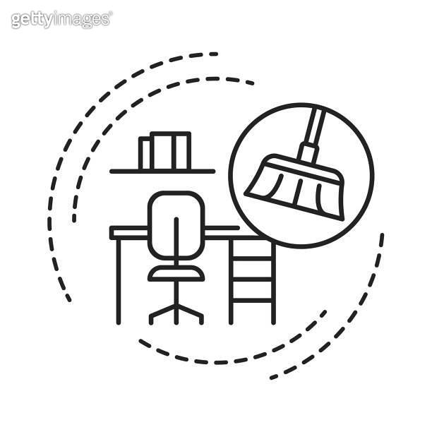 House Cleaning black line icon. Handyman service. Disposing of rubbish ...