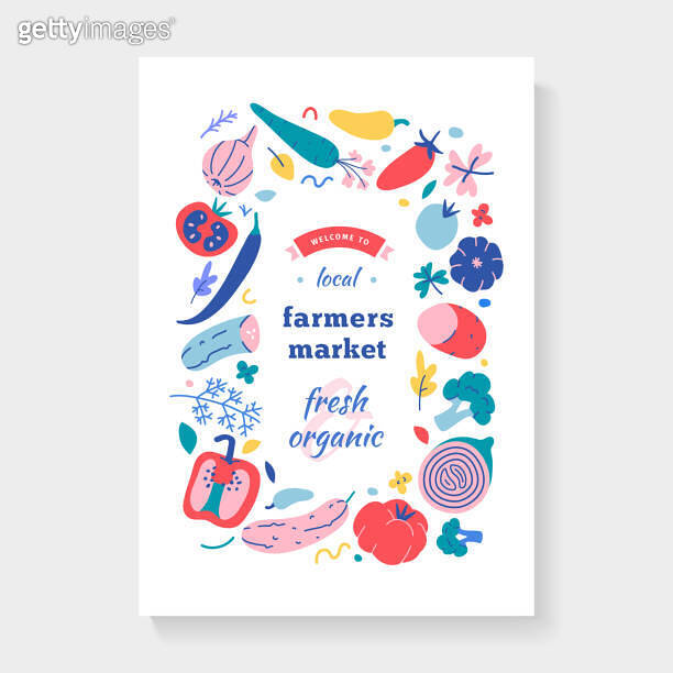 Farmers market frame, vector border with various vegetables, layout ...