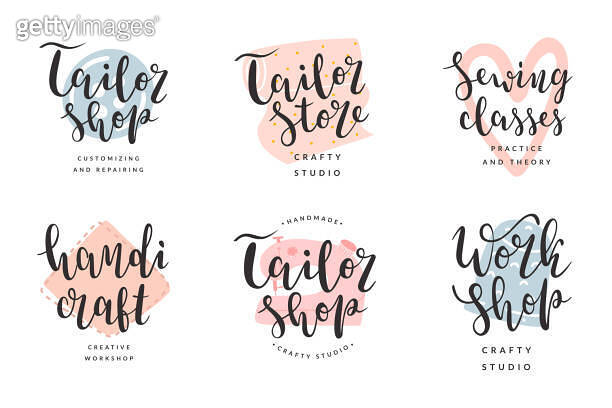 Collection of symbols for tailor shop, workshop or atelier. Handwritten ...