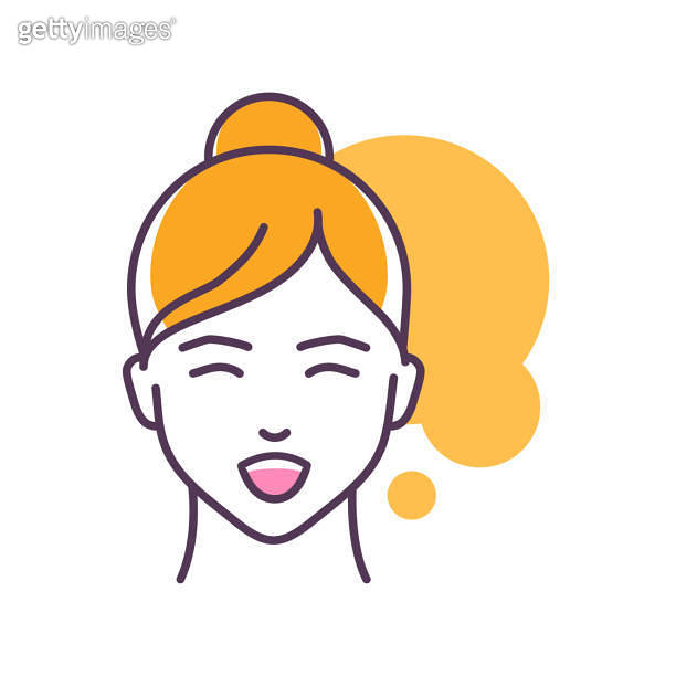 Human feeling triumph line color icon. Face of a young girl depicting ...
